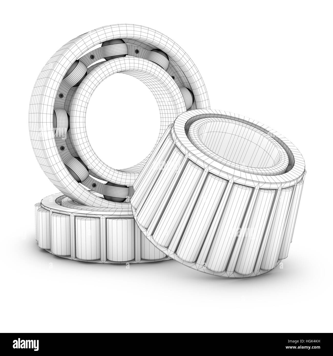View of ball bearings structures in a cut. 3D render Stock Photo - Alamy