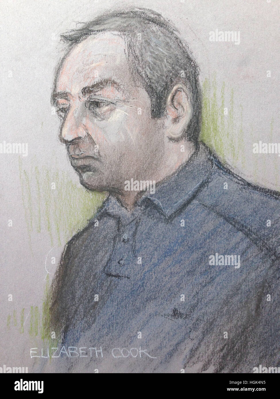 Court artist sketch by Elizabeth Cook of Ian Stewart at St Albans Crown ...