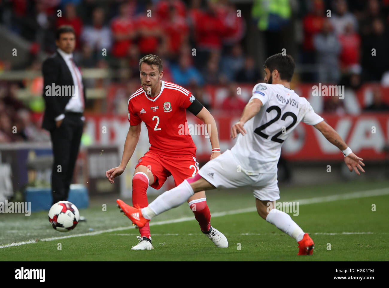 Wales' Chris Gunter (left) takes on Georgia's Giorgi Navalovski Stock ...