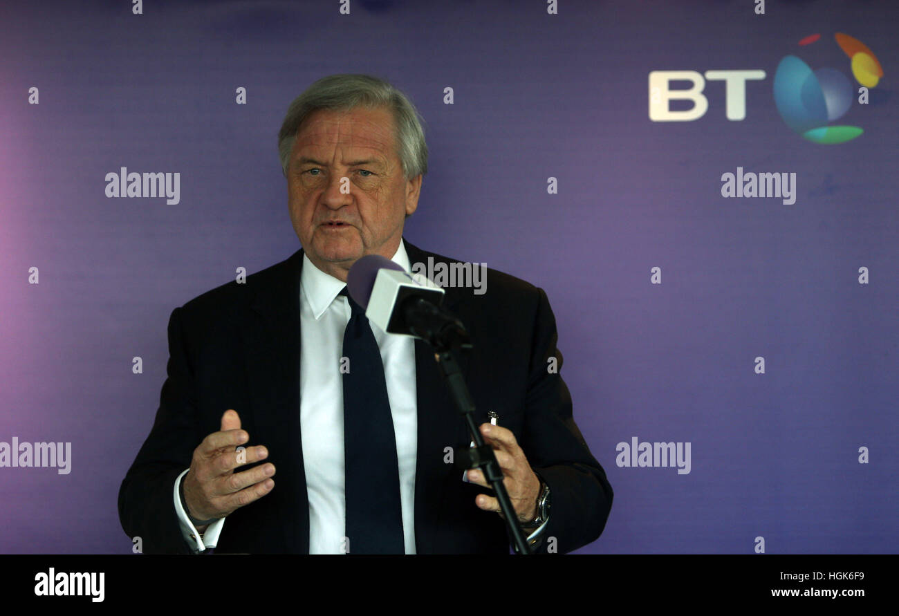 BT chairman Sir Mike Rake makes a speech during the launch of the army ...