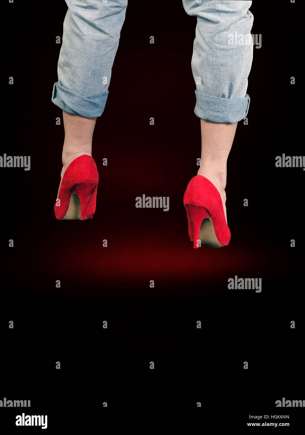 girl in jeans and red high heel shoes Stock Photo - Alamy