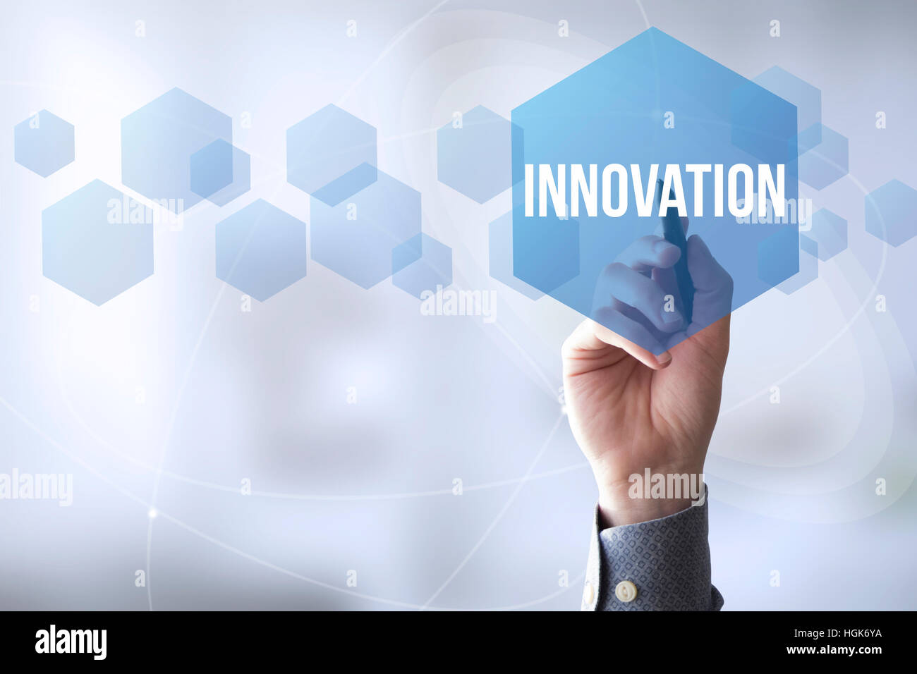 hand touching a touch screen interface with innovation Stock Photo - Alamy