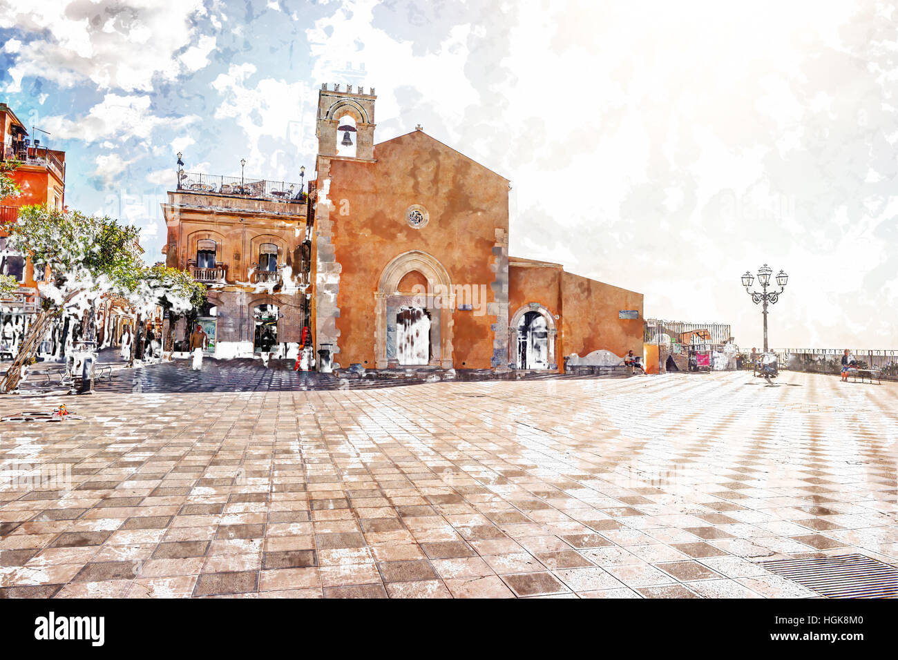 View over the main square in Taormina Stock Photo - Alamy