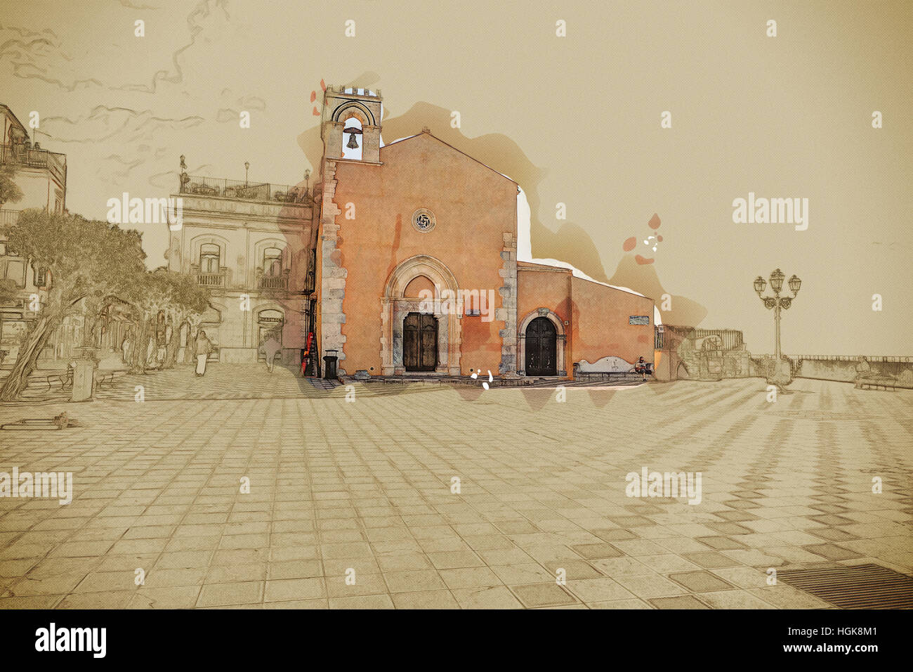 View over the main square in Taormina Stock Photo - Alamy