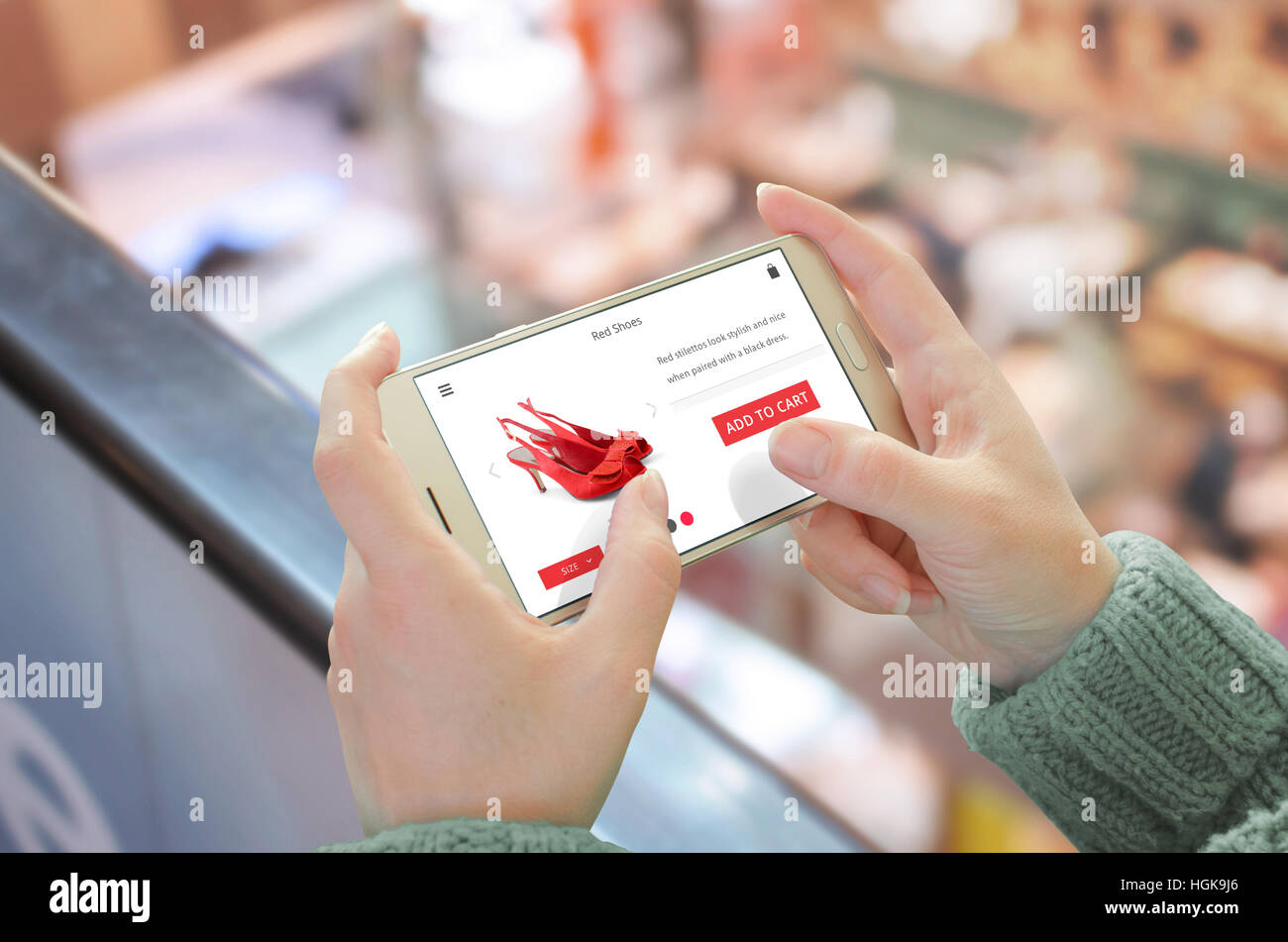Shop with smart phone. Mobile in horizontal position in woman hand ...