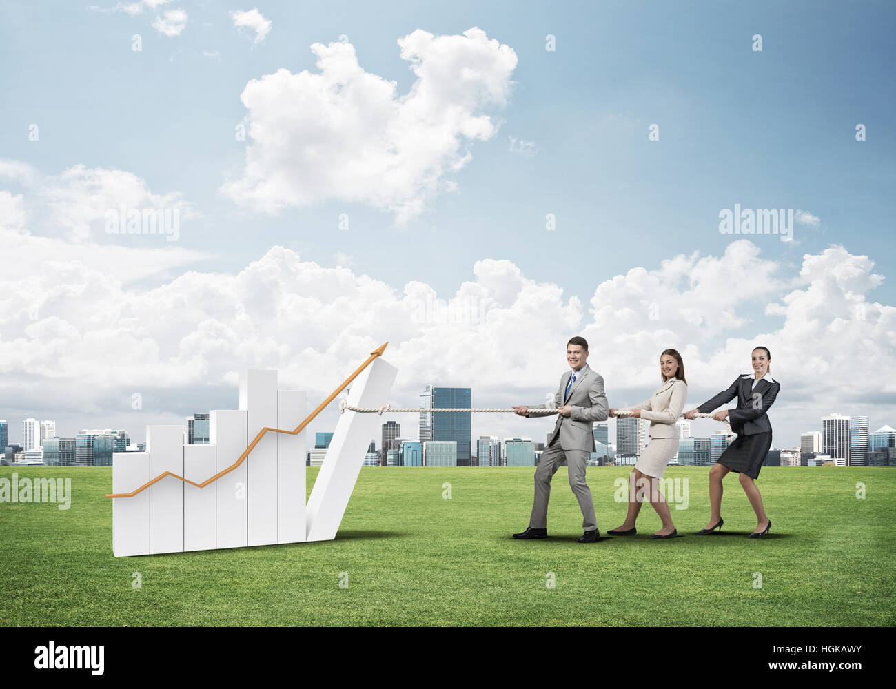 Businessteam working in collaboration making diagram grow and progress ...