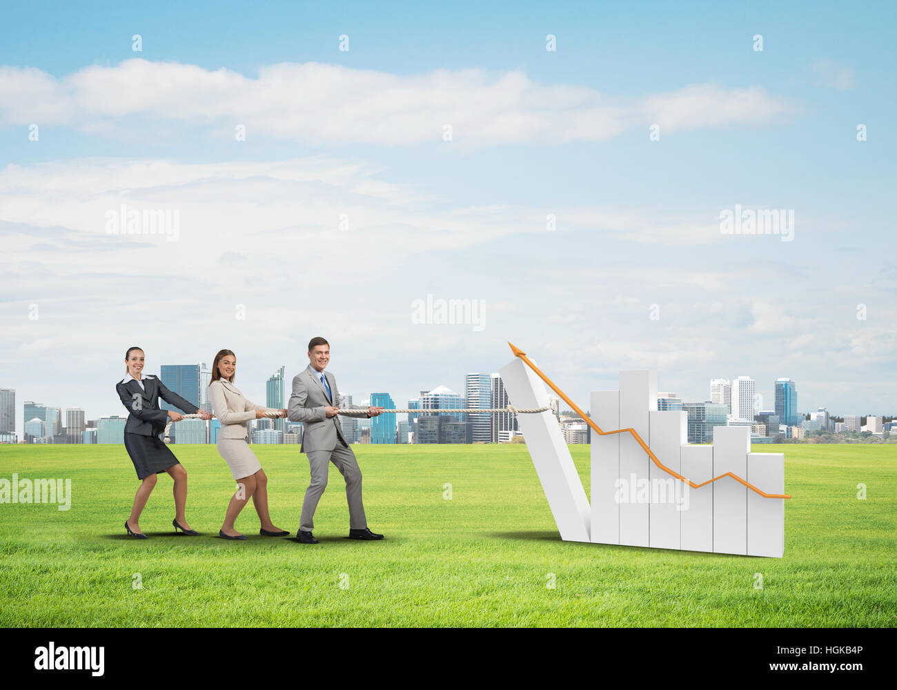 Businessteam working in collaboration making diagram grow and progress ...