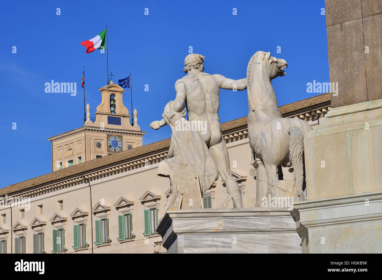 Quirinal Hill with Horse Tamers ancient roman statue and President of ...