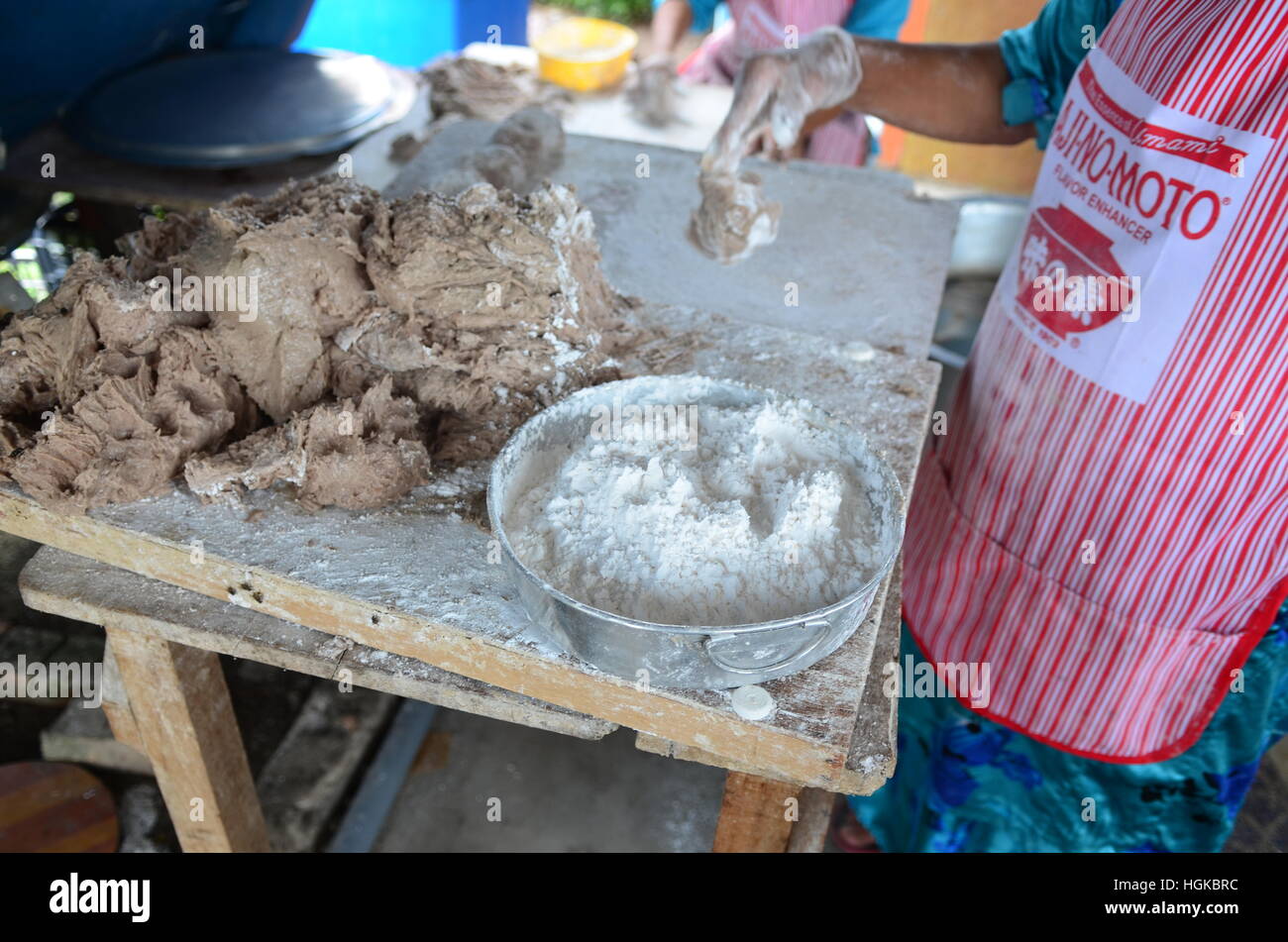 Terengganu, Malaysia - January 1, 2016: Process of making Lekor, a ...