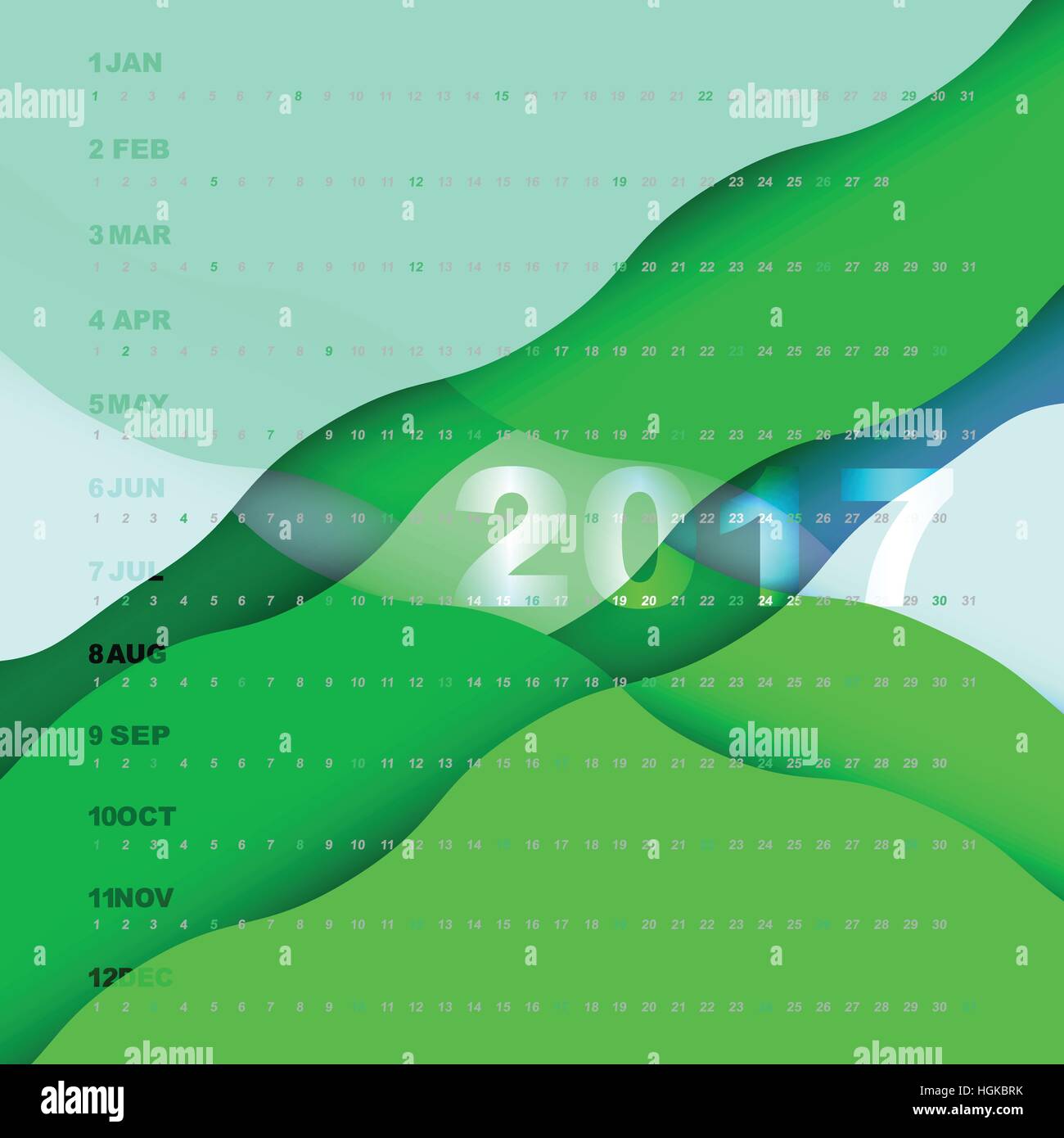 2017 calendar on green abstract background, stock vector Stock Vector ...