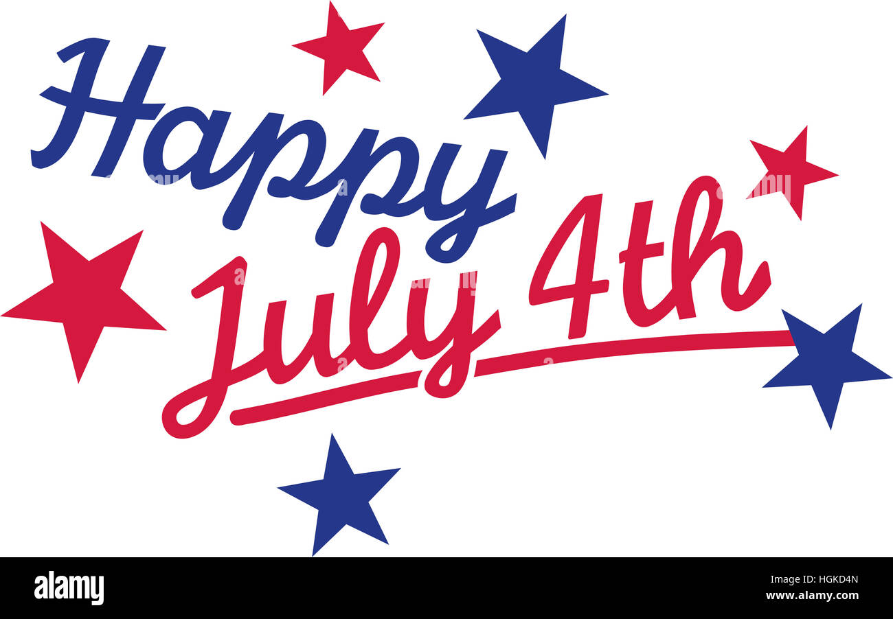 Happy July 4th with stars in blue and red Stock Photo - Alamy