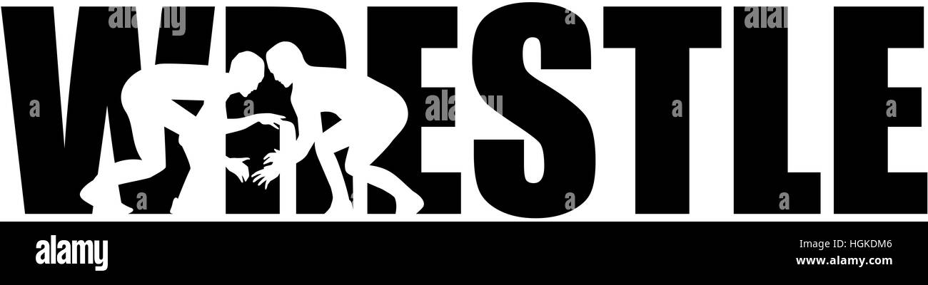 Wrestle word with fighter cutout Stock Photo - Alamy