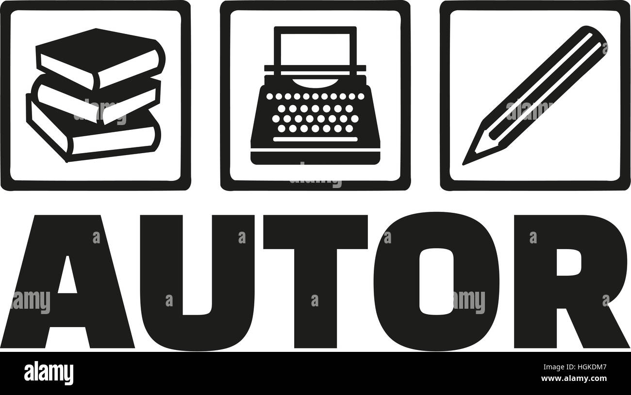 Author tools - book, typewriter, pen - german Stock Photo - Alamy