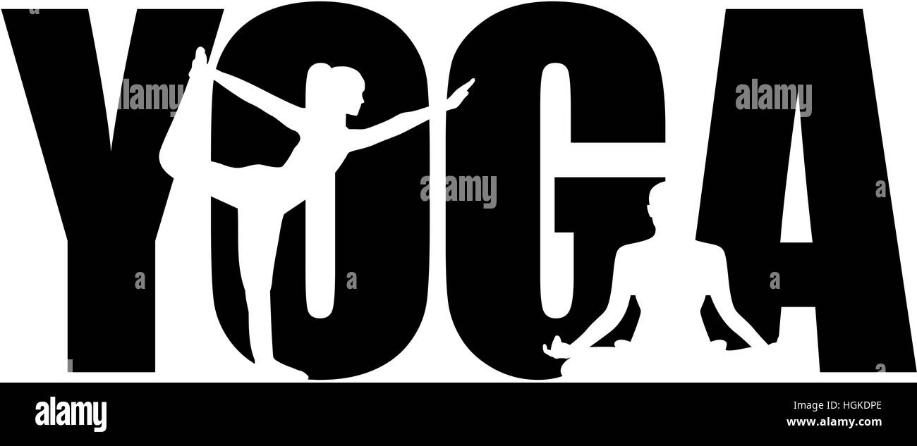 Yoga word with silhouette cutouts Stock Photo - Alamy