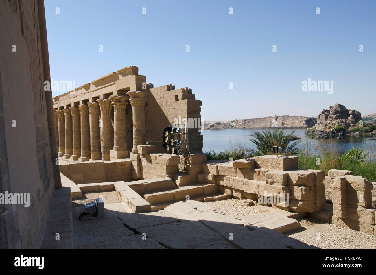 Partial view, Philae temple. Temple was dismantled and reassembled on ... Partial view, Philae temple. Temple was dismantled and reassembled on ...