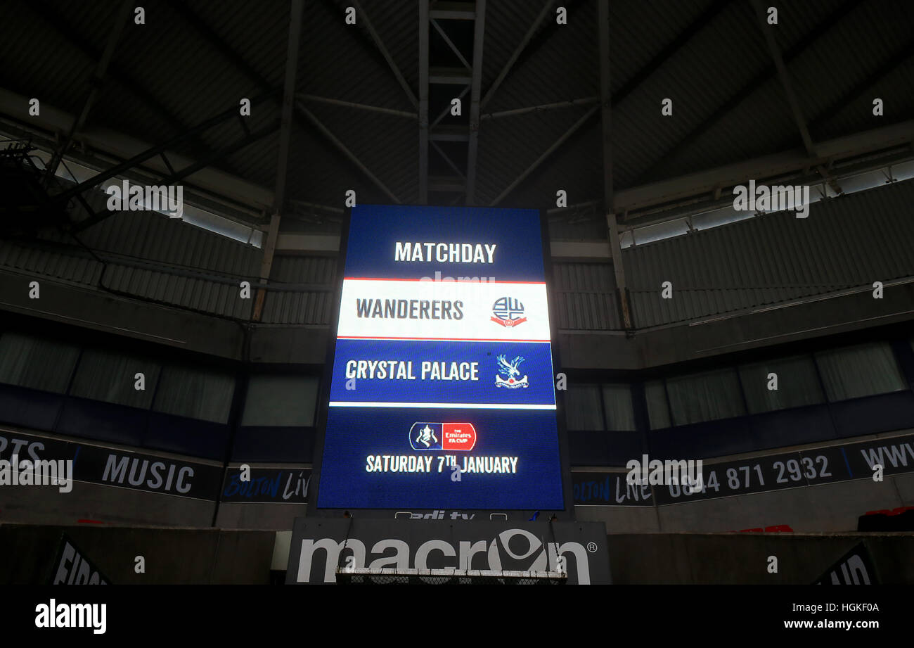 Electronic signage prior to the match at the Macron Stadium Stock Photo ...