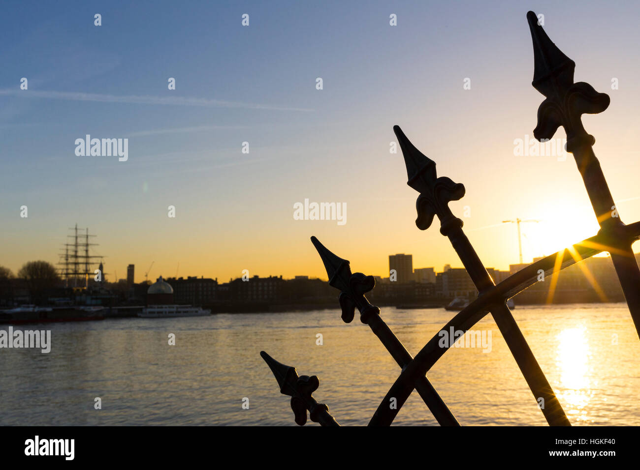 River Thames and Cutty Sark taken at sunset. Image taken from Island ...