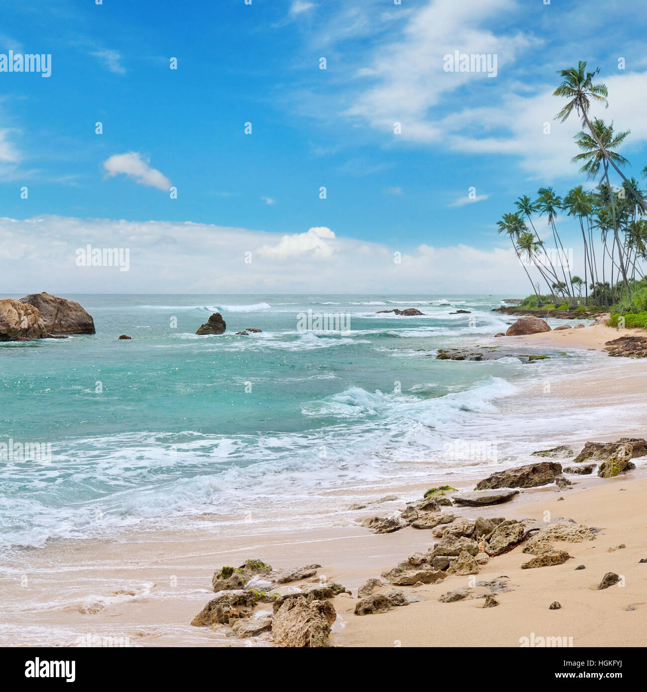 ocean, picturesque beach and blue sky Stock Photo - Alamy