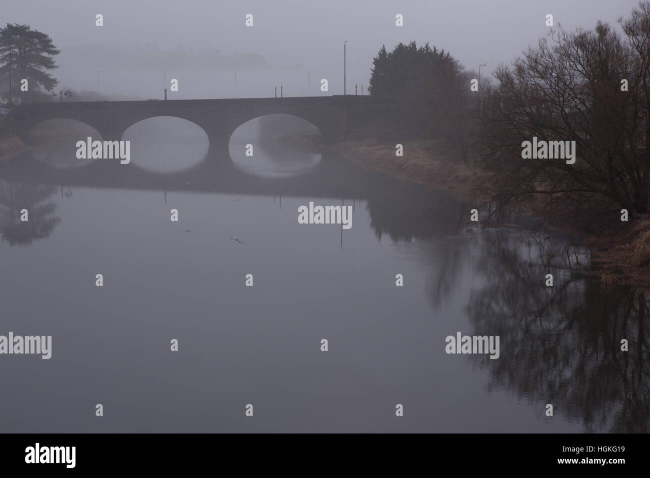 Road bridge over the river Tywi / Towy at Carmarthen / Caerfyrddin on a ...
