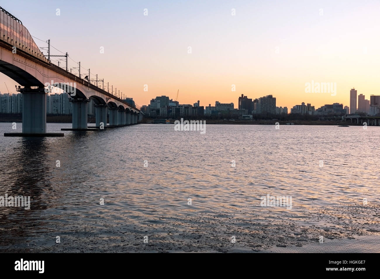 Buildings and bridge at sunset on the Hangang river Stock Photo - Alamy
