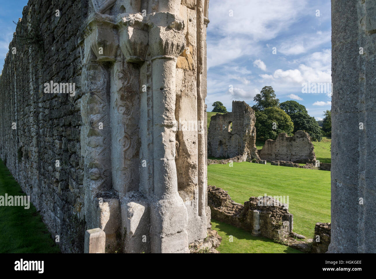 Ruins of Kirkham Abbey (Kirkham Priory) beside the river Derwent in ...