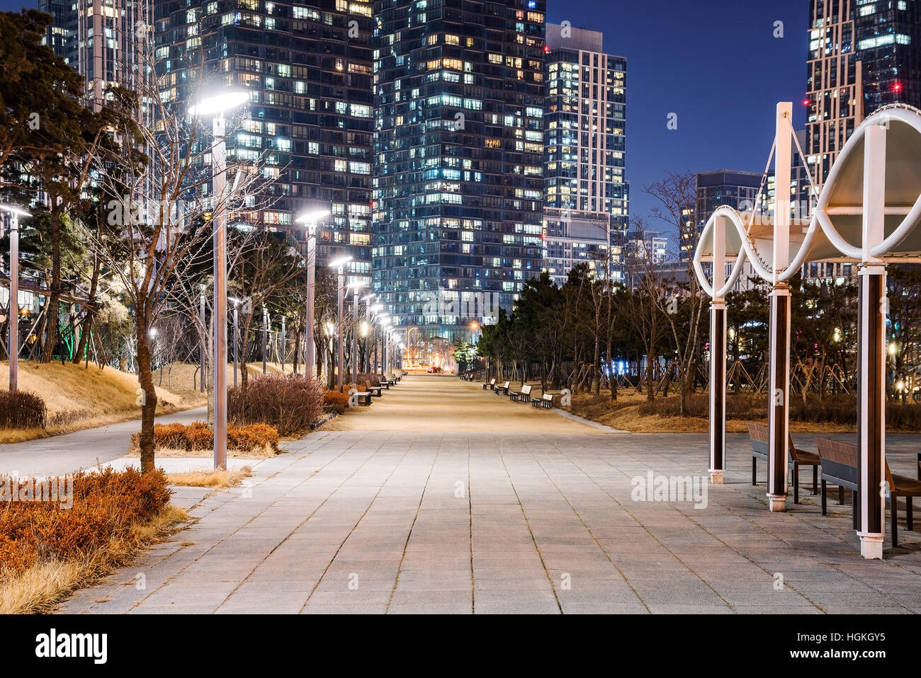 architecture in Incheon central park at night time Stock Photo - Alamy