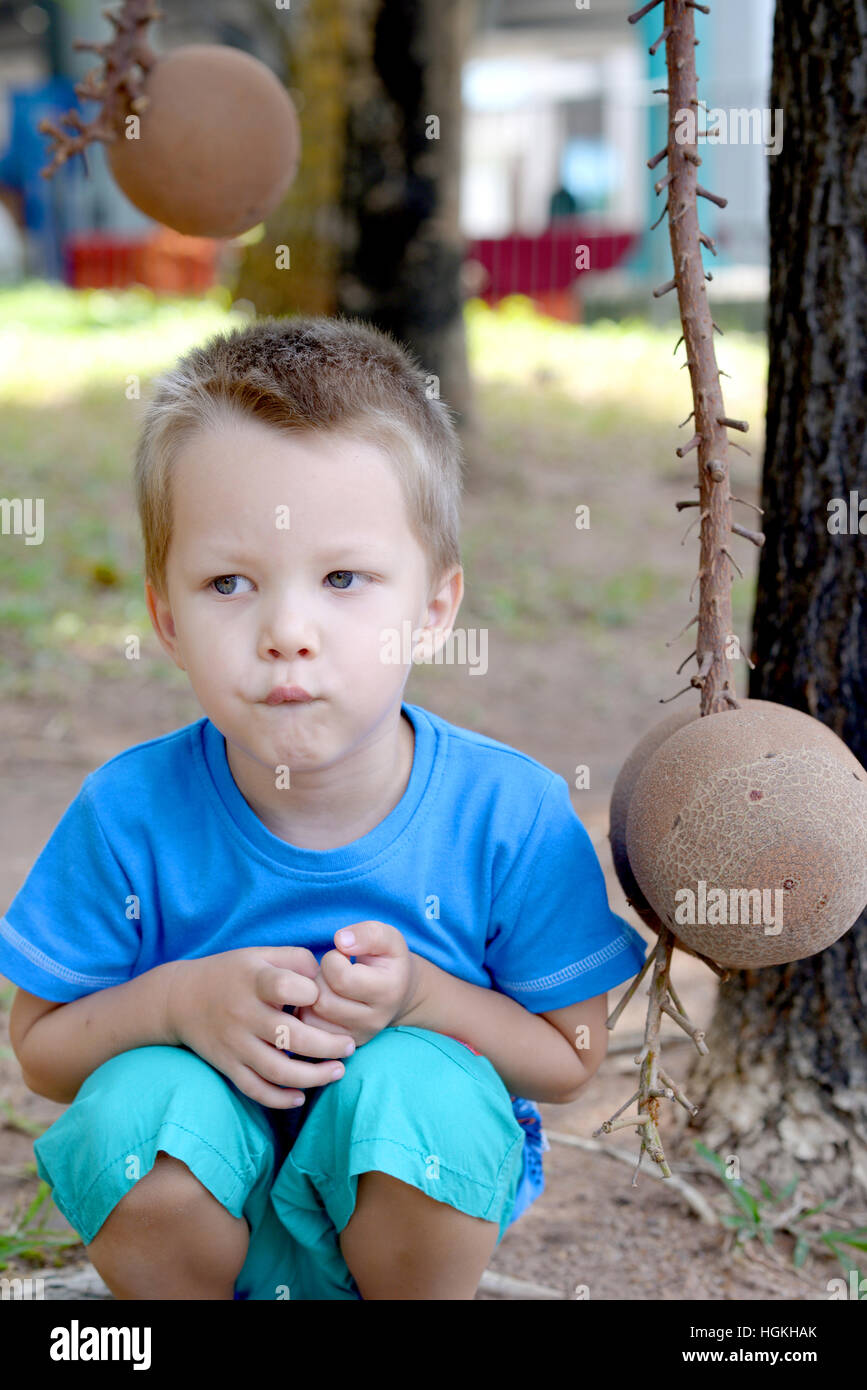 child resting near coconut tree in a tropical garden Stock Photo - Alamy