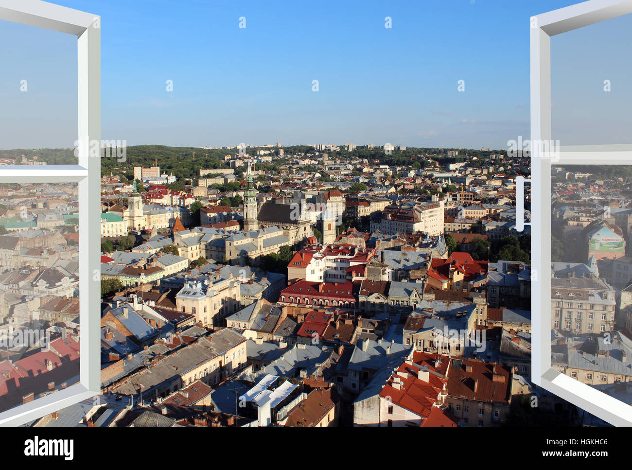 modern window with view to Lviv bird's-eye view Stock Photo - Alamy