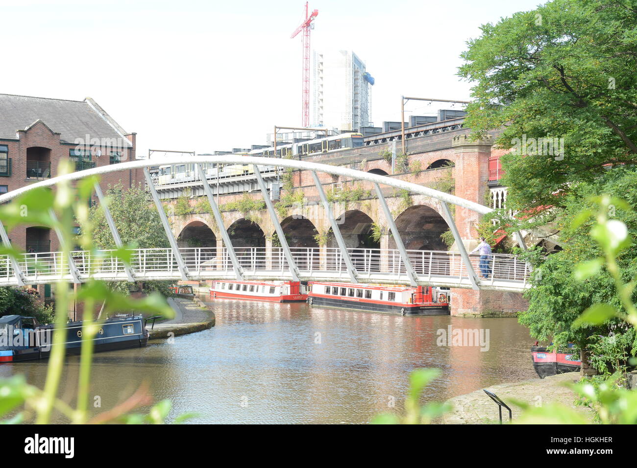 Manchester canal with barges at castlefield hi-res stock photography ...