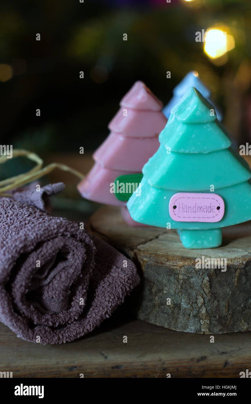 Handmade soap in the shape of Christmas trees Stock Photo - Alamy
