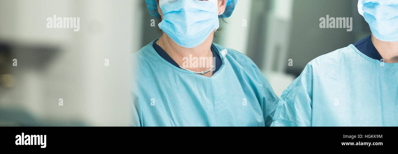 Surgeon in hospital surgery in sterile uniform "scrubs" in operating ...
