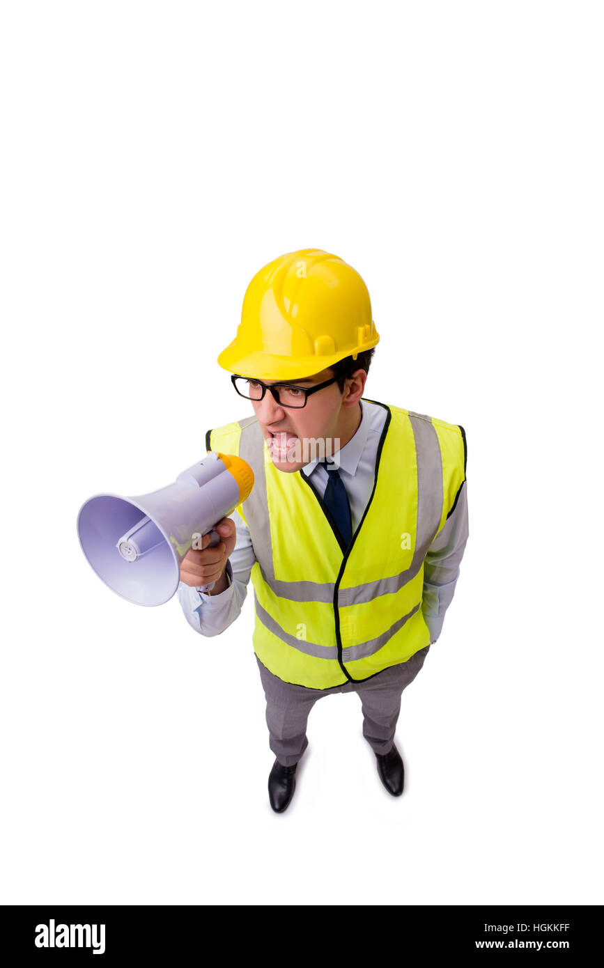 Angry construction supervisor isolated on white Stock Photo - Alamy