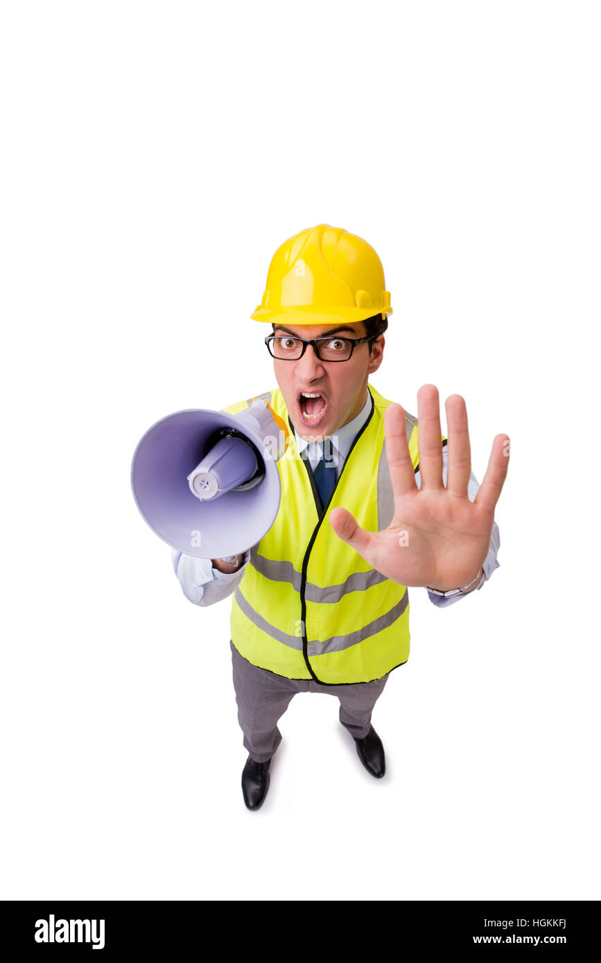 Angry construction supervisor isolated on white Stock Photo - Alamy
