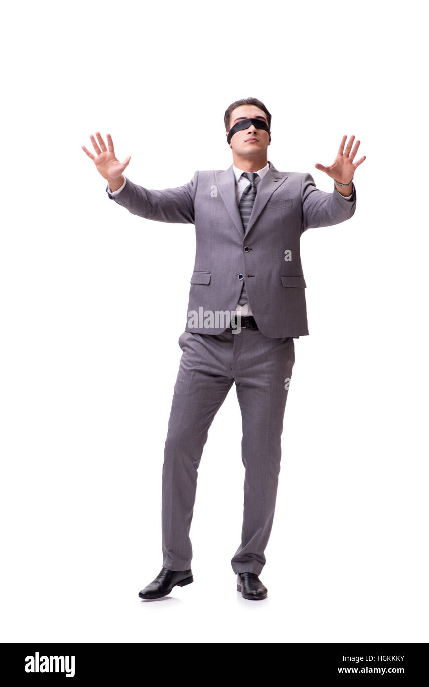 Blindfolded businessman isolated on white Stock Photo - Alamy