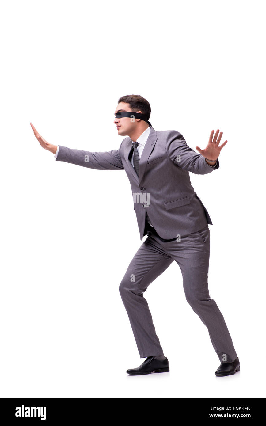 Blindfolded businessman isolated on white Stock Photo - Alamy