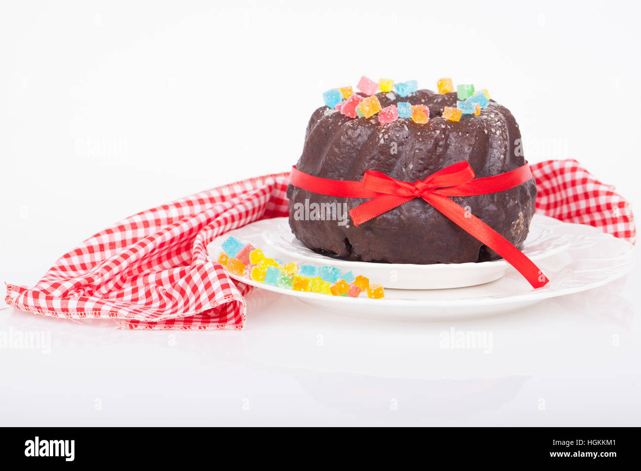 Very tasty chocolate cake on a light background Stock Photo - Alamy