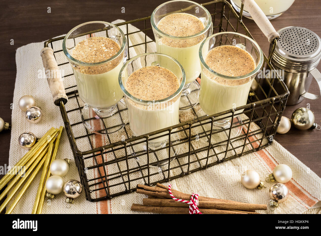 Traditional holiday drink egg nog garnished with nutmeg Stock Photo - Alamy