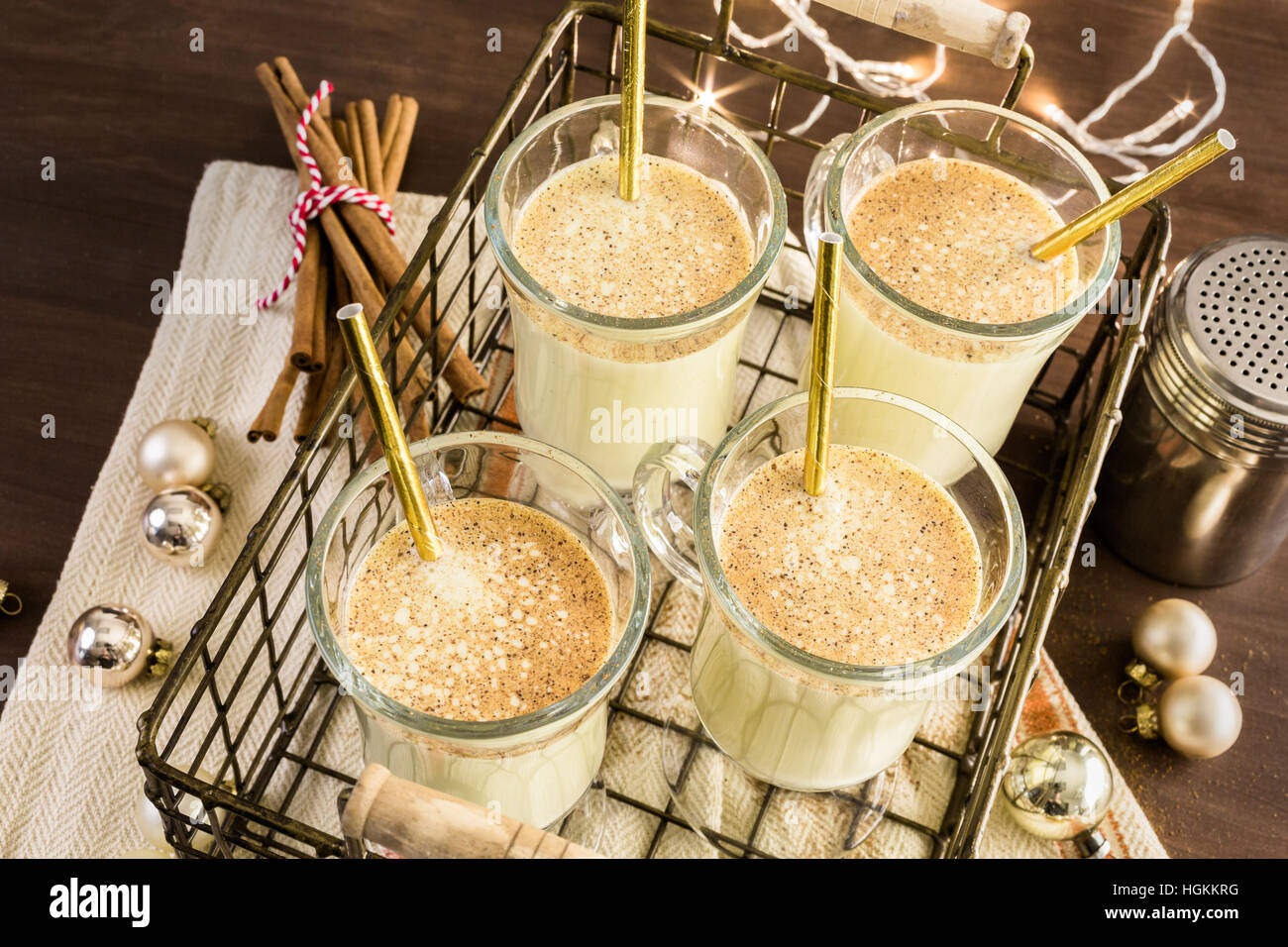 Traditional holiday drink egg nog garnished with nutmeg Stock Photo - Alamy