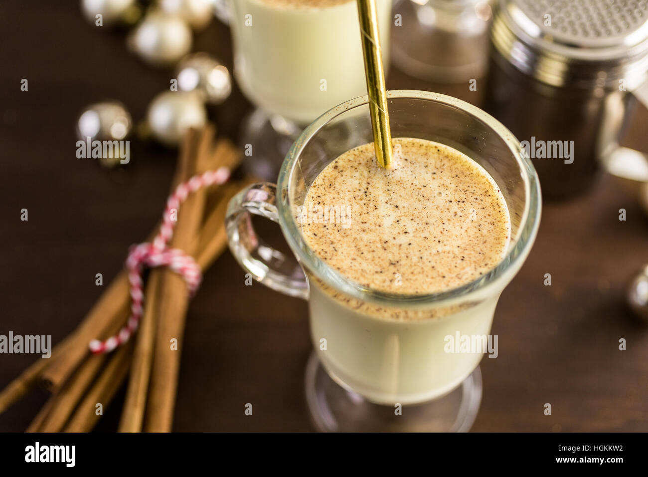 Traditional holiday drink egg nog garnished with nutmeg Stock Photo - Alamy