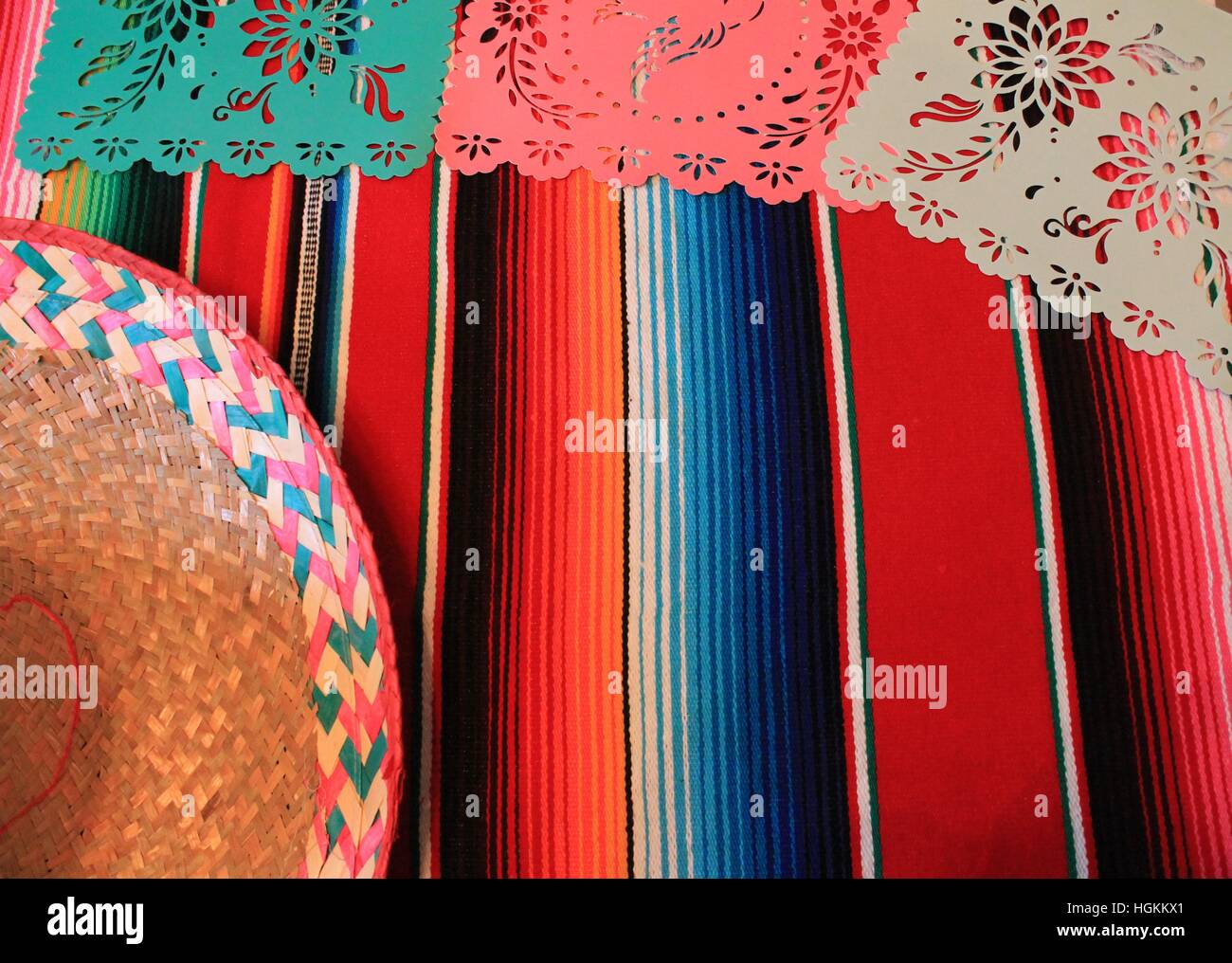 bunting papel picado Mexico poncho sombrero background fiesta cinco de ...