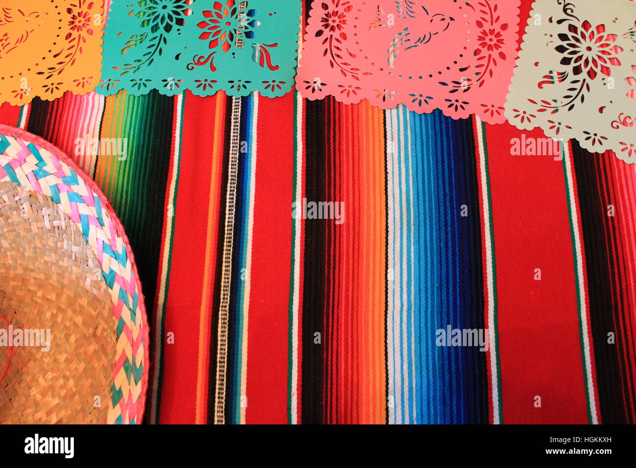bunting papel picado Mexico poncho sombrero background fiesta cinco de ...