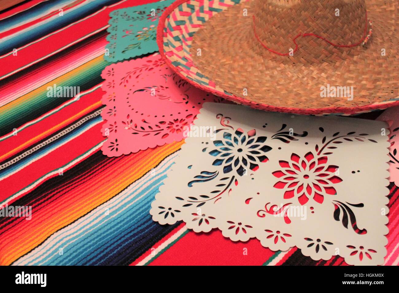 bunting papel picado Mexico poncho sombrero background fiesta cinco de ...