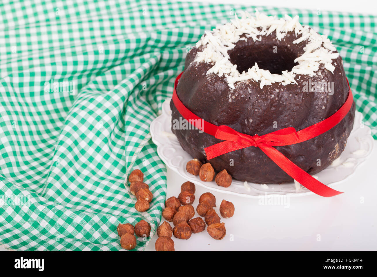 Very tasty chocolate cake on a light background Stock Photo - Alamy
