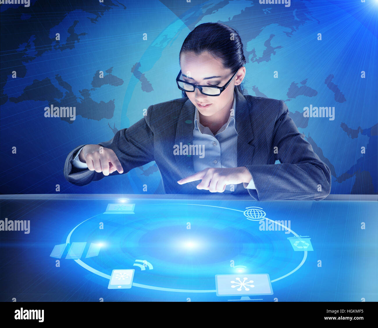 Businesswoman in global computing concept Stock Photo - Alamy