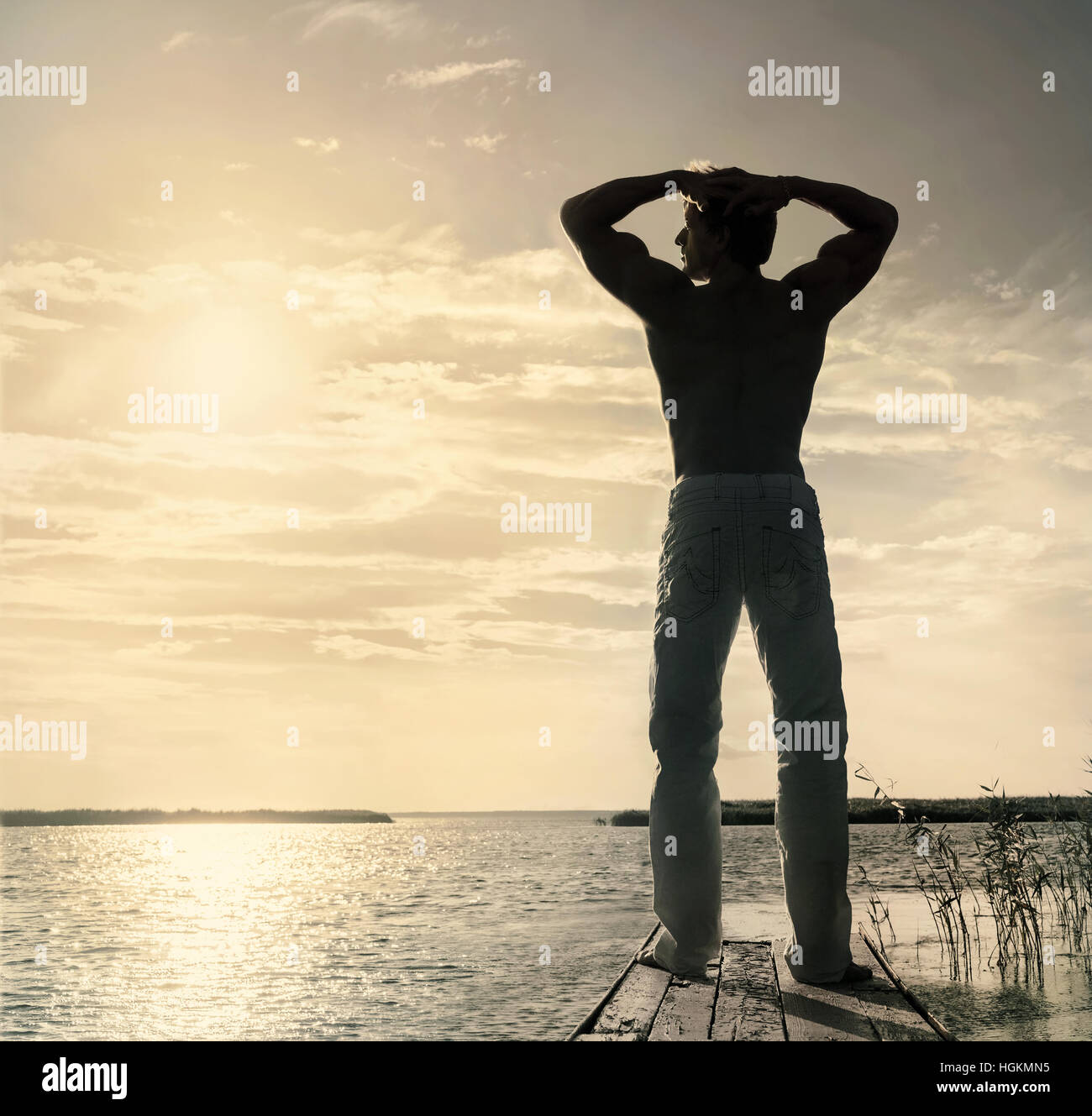 Man silhouette standing back full hi-res stock photography and images ...