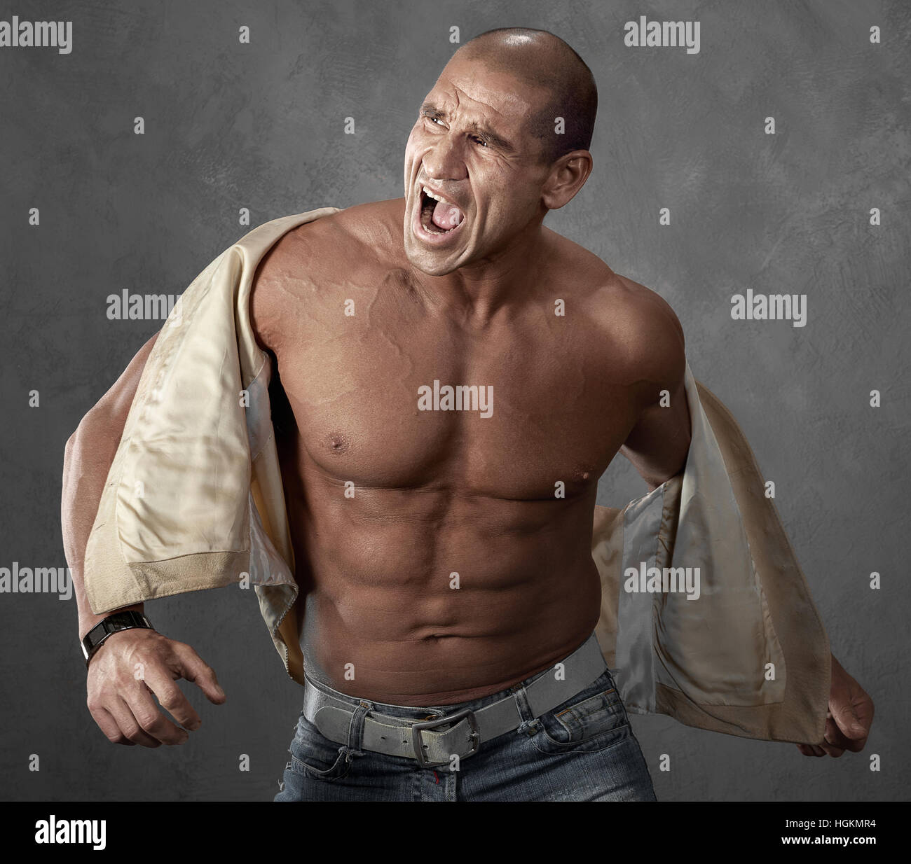 Funny portrait of crying angry bully man Stock Photo - Alamy