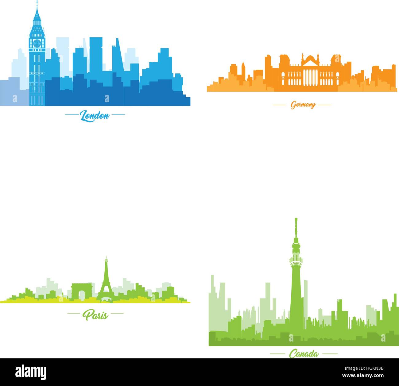 Set of skylines of different cities, Vector illustration Stock Vector ...