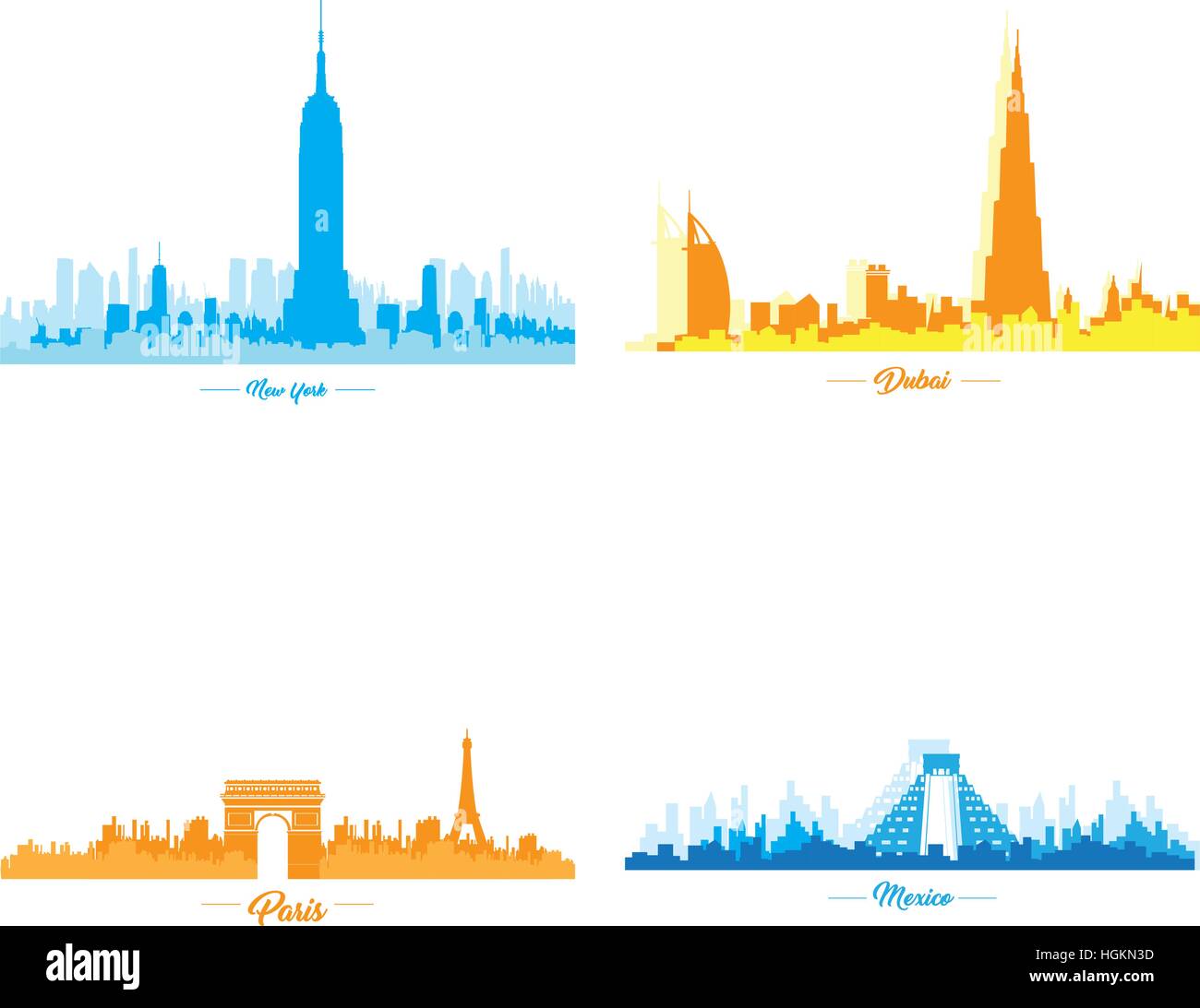 Set of skylines of different cities, Vector illustration Stock Vector ...
