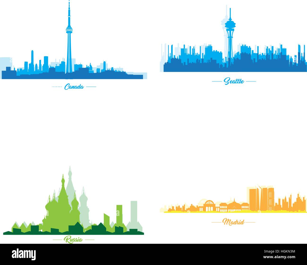 Set of skylines of different cities, Vector illustration Stock Vector ...