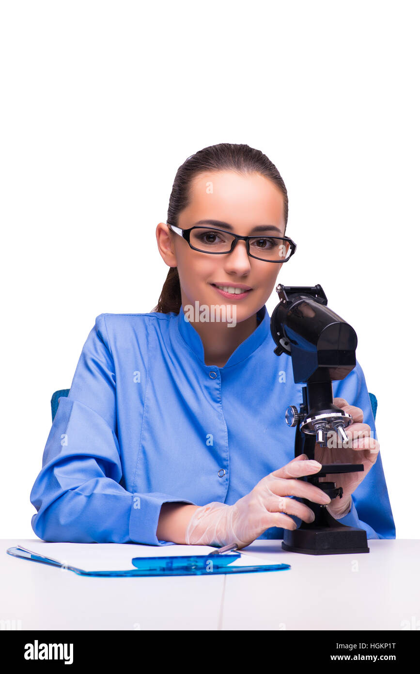 Young female doctor in lab isolated on white Stock Photo - Alamy
